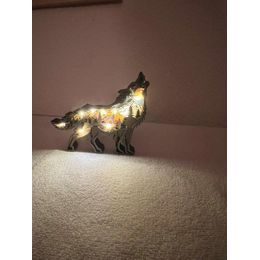 Stelby Tierfigur Dekoration Holzmodell Wolf mit Led Lichtern