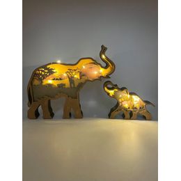 Stelby Dekofigur Tischdekoration Elefant Holzmodell mit Led Lichtern