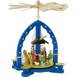 Richard Glaesser Weihnachtspyramide Christi Geburt mit Heiligen Drei Königen blau