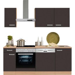 Optifit Küchenzeile Odense, mit E-Geräten, Breite 210 cm, mit 28 mm starker Arbeitsplatte, grau