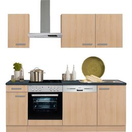 Optifit Küchenzeile Odense, mit E-Geräten, Breite 210 cm, mit 28 mm starker Arbeitsplatte, beige