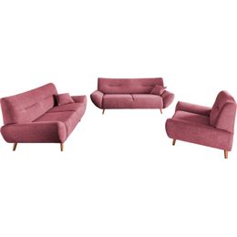 Inosign Polstergarnitur Drago, (Set, 3-tlg., 3-Sitzer, 2-Sitzer und Sessel), als Sessel/Polsterecke erhältlich, versch. Stoffe, inkl. 2 Zierkissen, rosa
