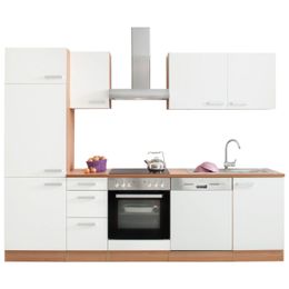 Optifit Küchenzeile Odense, mit E-Geräten, Breite 270 cm, mit 28 mm starker Arbeitsplatte, weiß