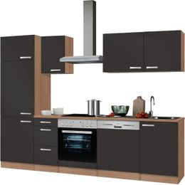 Optifit Küchenzeile Odense, mit E-Geräten, Breite 270 cm, mit 28 mm starker Arbeitsplatte, grau