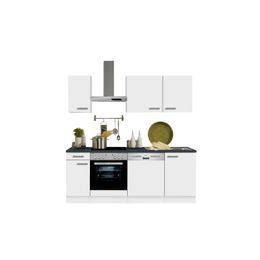 Optifit Küchenzeile Odense, mit E-Geräten, Breite 210 cm, mit 28 mm starker Arbeitsplatte, weiß