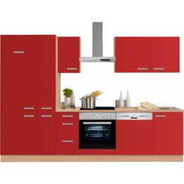 Optifit Küchenzeile Odense, Breite 300 cm mit 28 mm starker Arbeitsplatte, mit Besteckeinsatz, rot