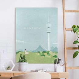 Bilderwelten Leinwandbild Reiseposter - M&uuml;nchen - Wandbild bis XXL Print Vintage Skyline Stadt Wohnzimmer Schlafzimmer