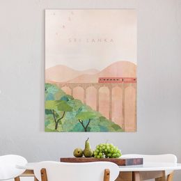 Bilderwelten Leinwandbild Stadt Vintage Kunstdruck blau - Reiseposter - Sri Lanka - Architektur XXL Wohnzimmer Schlafzimmer