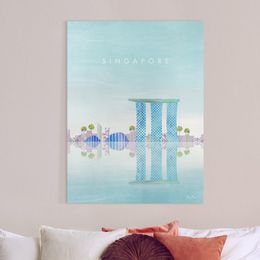 Bilderwelten Leinwandbild Reiseposter - Singapur - Wandbild bis XXL Print Vintage Skyline Stadt Wohnzimmer Schlafzimmer