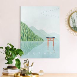 Bilderwelten Leinwandbild Reiseposter - Japan Torii - Wandbild bis XXL Print Vintage Skyline Stadt Wohnzimmer Schlafzimmer