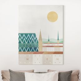 Bilderwelten Leinwandbild Stadt Vintage Kunstdruck beige - Reiseposter - Wien - Skylines XXL Wohnzimmer Schlafzimmer