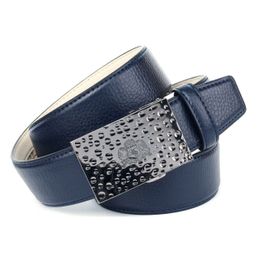 Anthoni Crown Ledergürtel für Jeans, mit kleinem Wappen auf der Schnalle, blau