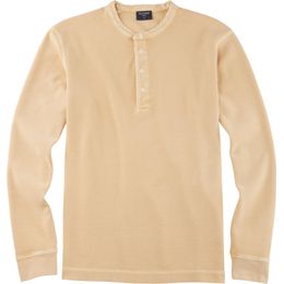 OLYMP Casual Langarmshirt, Baumwolle, Henley-Ausschnitt, für Herren, beige, XL