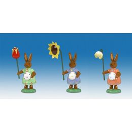 Osterhase Osterdekoration Osterhasen mit Blume und Ei 3-tlg Höhe 7