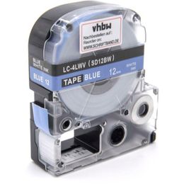 Schriftband-Kassette kompatibel mit KingJim SR530C, SR550, SR530, SR6700D, SR3900P, SR950, SR750, SR40 Etiketten-Drucker 12mm Weiß auf Blau - vhbw