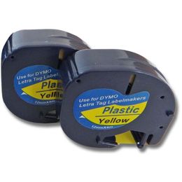 2x Schriftband-Kassette kompatibel mit Dymo LetraTag LT-100H, LT-100T, QX50, xr Etiketten-Drucker 12mm Schwarz auf Gelb - vhbw