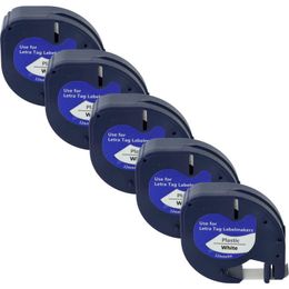5x Schriftband-Kassette Plastik kompatibel mit Dymo LetraTag LT-100H, LT-100T, QX50, xr Etiketten-Drucker 12mm Schwarz auf Weiß - vhbw