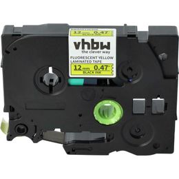 1x Schriftband-Kassette kompatibel mit Brother gl H105, 100, 200, H100 Etiketten-Drucker 12mm Schwarz auf Neon-Gelb - vhbw