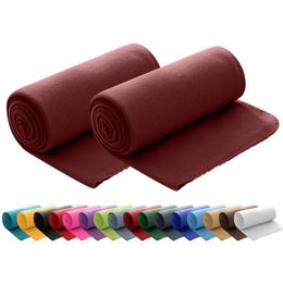 2er Set Polar- Fleecedecke 130x160 cm ca. 400g wertiges Gewicht OekoTex mit Anti-Pilling Kettelrand Farbe weinrot (viele Farben) - weinrot - wometo