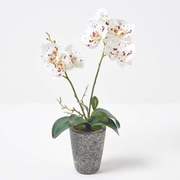 Homescapes - Künstliche weiße Phalaenopsis-Orchidee im grauen Zement-Topf, 46 cm - Weiß
