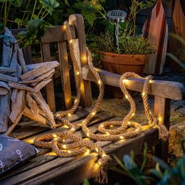 Beleuchtetes Juteseil 60 led warmweiß Solarleuchte Seil Garten Vintage Esotec
