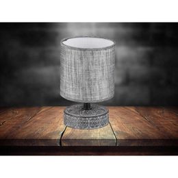 meineWunschleuchte - Moderne led Keramik Tischleuchte Stofflampenschirm in Grau, Ø13cm, Höhe 20cm