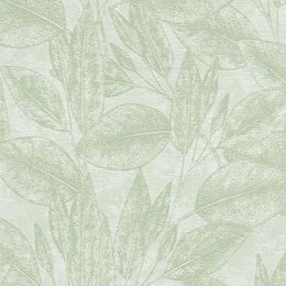 Natur Tapete Profhome 378363 Vliestapete strukturiert mit floralen Ornamenten matt grün 5,33 m2 - grün