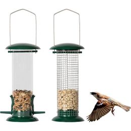 2er Set: Vogelfutterspender zum Aufhängen aus Metall Edelstahl / Kunststoff, Vogelfutterstation klein Futterstation Vögel Futtersäule, Futterspender