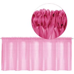 Stangendurchzug-Bistrogardine in B160cm x L45 cm, transparente uni Scheibengardine Voile in vielen verschiedenen Farben erhältlich (pink - fuchsia)