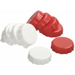 Fackelmann - Flaschenverschluss, Kronkorken zum Verschließen von Flaschen, Wiederverschluss aus Kunststoff (Farbe: Rot & Weiß), Menge: 1 x 10