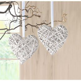 Dekoleidenschaft - 2 Hänger Herz aus Weide, 20cm, weiß, Wanddeko, Türschmuck, Hochzeits-Deko