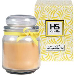 Duftkerze Vanille im Glas, Kerze 13cm x Ø9cm in Geschenkbox, 300gr. Wachs - Brenndauer ca. 50 - 60 Stunden, Duft Kerze BonBon Glas mit Deckel - Gelb