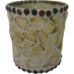 4x Gilde Windlicht Muschel aus Glas in creme, mit Muschel Mosaik, Teelichthalter maritim, Teelichtgläser, Tischdeko für Wohnzimmer & Balkon