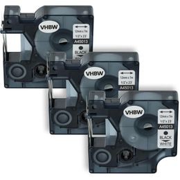vhbw - 3x Schriftband-Kassette kompatibel mit Dymo LabelManager 210D, 260P, 280, 160, 200, 100 Plus, 100, 120P Etiketten-Drucker 12mm Schwarz auf Weiß