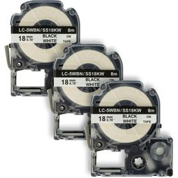 vhbw 3 x Kassette Patronen Schriftband 18mm kompatibel mit KingJim SR3900C, SR3900P, SR40, SR530, SR530C, SR550, SR6700D, SR750, SR950 Ersatz für