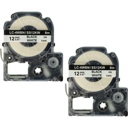 vhbw 2 x Kassette Patronen Schriftband 12mm kompatibel mit KingJim SR3900C, SR3900P, SR40, SR530, SR530C, SR550, SR6700D, SR750, SR950 Ersatz für LC-4WBN,