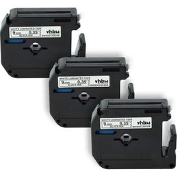 3x Schriftband-Kassette kompatibel mit Brother P-Touch 65, 65SL, 70, 65SCCP, 55S, 65SB, 65VP, 55BM Etiketten-Drucker 9mm Schwarz auf Weiß - vhbw