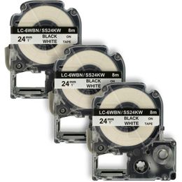 vhbw 3 x Kassette Patronen Schriftband 24mm kompatibel mit KingJim SR330, SR3900C, SR3900P, SR530, SR530C, SR550, SR6700D, SR750, SR950 Ersatz für