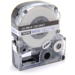 Schriftband Kassette Patrone 12mm kompatibel mit KingJim SR3900P, SR40, SR530, SR530C, SR550, SR6700D, SR750, SR950 Ersatz für LC-4WLN, SS12BW. - vhbw