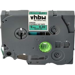 Schriftband-Kassette kompatibel mit Brother P-Touch 2110, 220, 2200, 2210, 2300, 2310, 2400 Etiketten-Drucker 9mm Schwarz auf Grün, Flexibel - vhbw