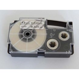 vhbw - Schriftband-Kassette kompatibel mit Casio KL-130, KL-200, KL-120, KL-100E, KL-1500, CW-L300 Etiketten-Drucker 12mm Schwarz auf Transparent