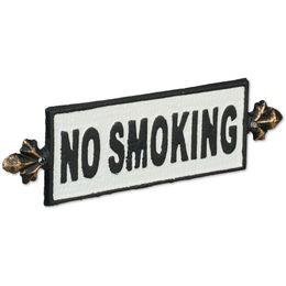 Relaxdays Nicht Rauchen Schild, Gusseisen, Wandschild No Smoking, Metallschild Tür & Wand, Dekoschild, schwarz/weiß