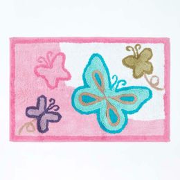 Homescapes - Kinderteppich rosa Schmetterlinge 100% Baumwolle - Rosa