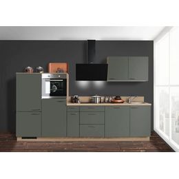 Kochstation Küchenzeile KS-Scafa, vormontiert, mit höhenverstellbaren Füßen, vormontiert, wahlweise mit E-Geräten, mit Soft-Close, Breite 320 cm, grau
