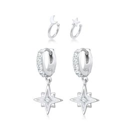Elli Ohrring-Set &raquo;Set Creolen Earcuff Sterne 925 Silber&laquo; Silber + wei&szlig; onesize Strahlendes Ohrring-Set f&uuml;r Frauen