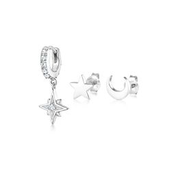 Elli Ohrring-Set »Stardust 3er Set Kristalle 925 Silber« Silber + weiß onesize Elegante Ohrringe aus 925er Sterling Silber