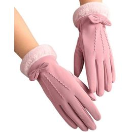 Lycille Abendhandschuhe elegante und warme Handschuhe mit Kunstfell in ROSA für Frauen (1 Paar Handschuhe) atmungsaktiv