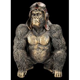 Figuren Shop GmbH Tierfigur Gorilla Figur mit Fliegerbrille goldfarben