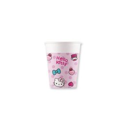 Festivalartikel Einwegbecher Hello Kitty Set 8 Einwegbecher Pappbecher 200 ml