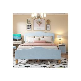 Odikalo Schlafzimmer-Set Polsterbett 2x / ohne Nachttisch 2 Schubladen Samt Blau 140x200 cm